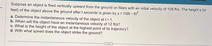 Solved Suppose an object is fired vertically upward from the | Chegg.com