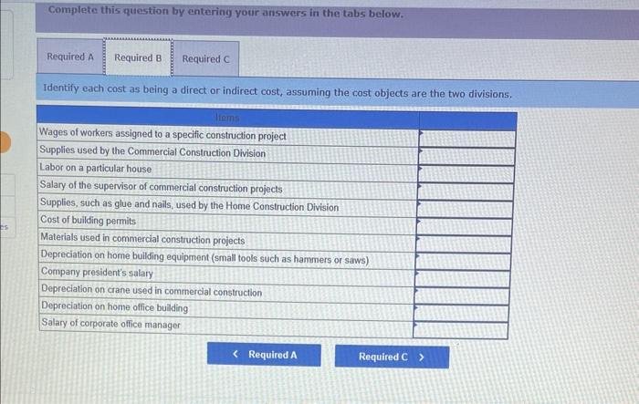 Exercise 12-1A (Static) Direct versus indirect costs | Chegg.com