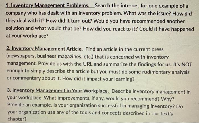Solved 1. Inventory Management Problems. Search the internet | Chegg.com