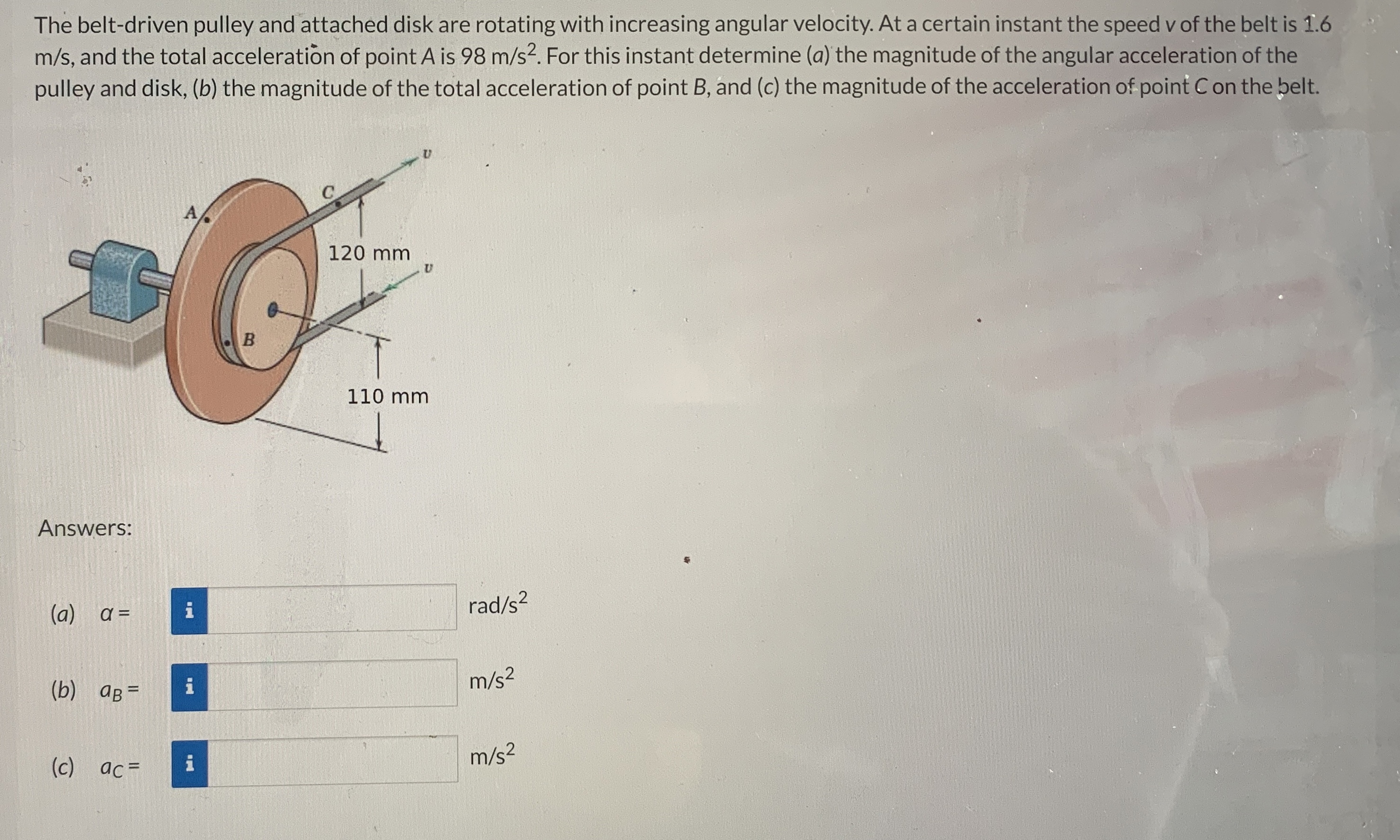 The belt-driven pulley and attached disk are rotating | Chegg.com
