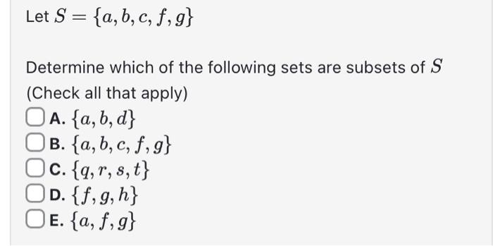Solved Let A be the following set. A={∅,1,{1,2}}. Mark each | Chegg.com