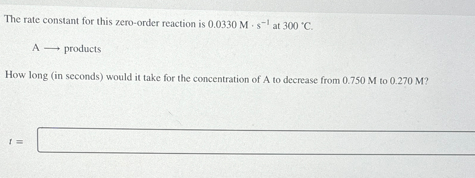 Solved The rate constant for this zero-order reaction is | Chegg.com