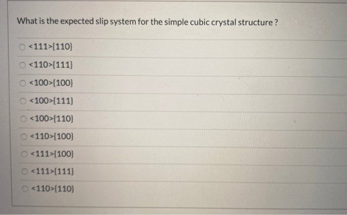 Solved What is the expected slip system for the simple cubic | Chegg.com
