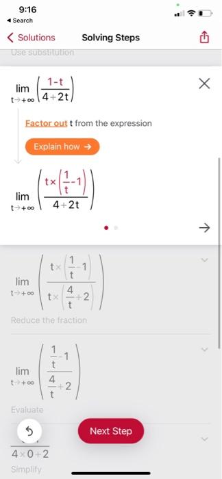 Solved limt→+∞(4+2t1−t) Factor out t from the expression | Chegg.com