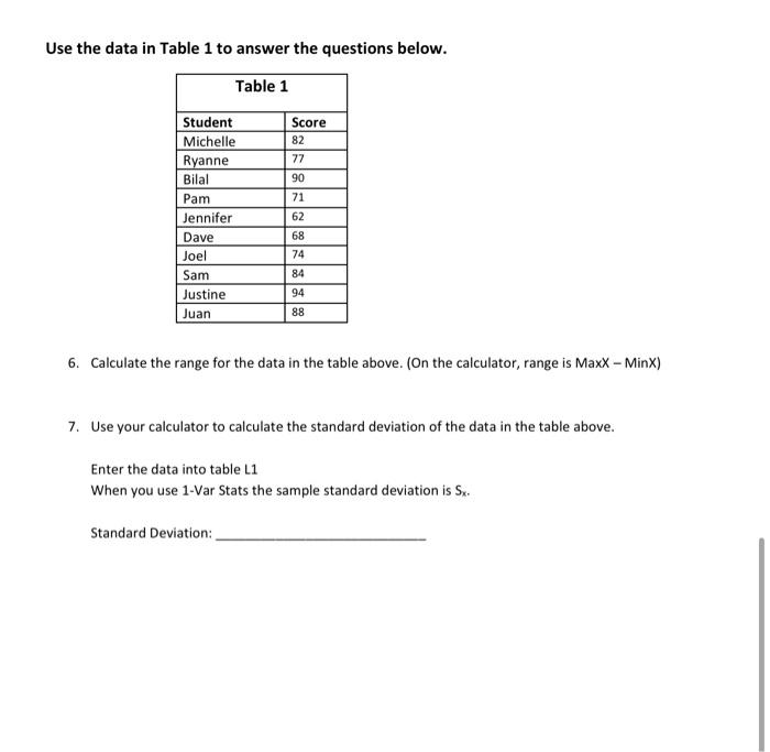 Solved Use The Data In Table 1 To Answer The Questions