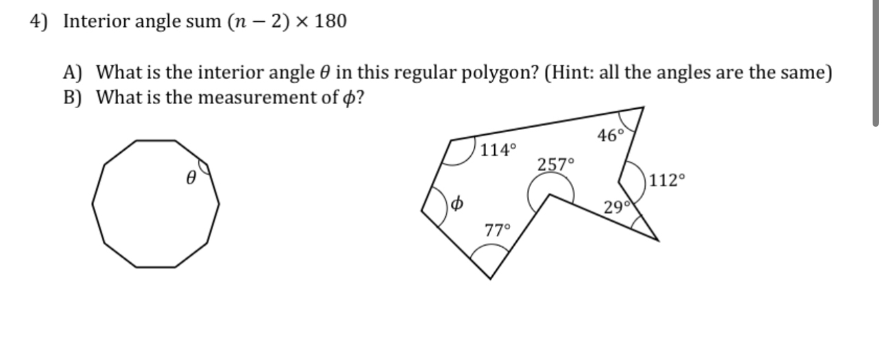 Solved Interior angle sum (n-2)×180A) ﻿What is the interior | Chegg.com