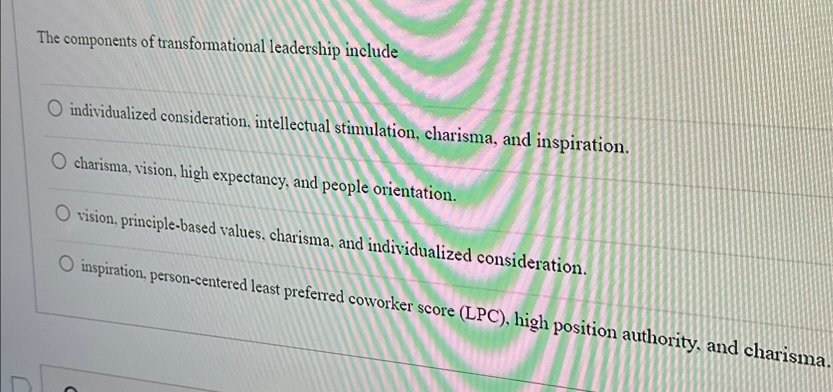 Solved The components of transformational leadership | Chegg.com