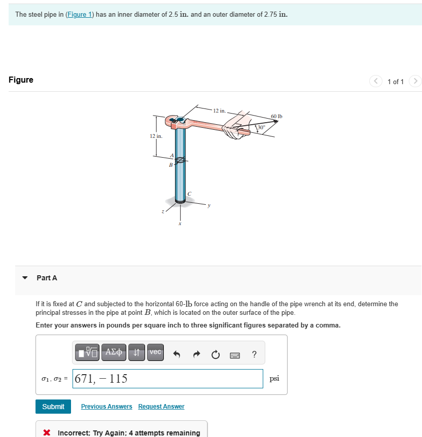 Solved The steel pipe in (Figure 1) ﻿has an ﻿inner diameter | Chegg.com