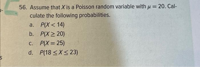 Solved 1- S 56. Assume that X is a Poisson random variable | Chegg.com