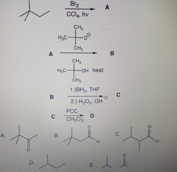 Solved Br2 CCl4, hy H3C- CH3 CH HC- on heat CHS 1.)BH3. THE | Chegg.com