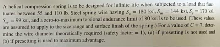 Solved A helical compression spring is to be designed for | Chegg.com