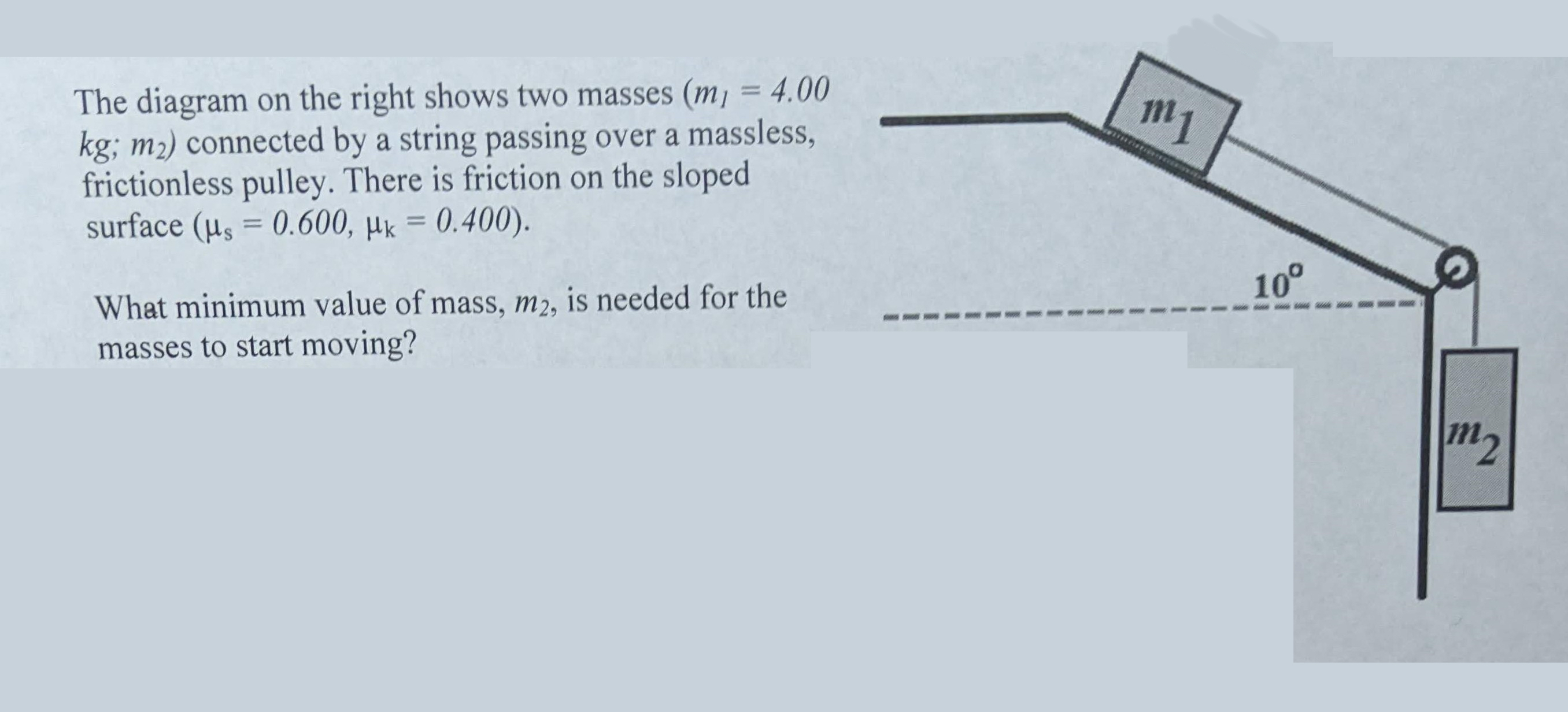 Solved The diagram on the right shows two masses kg;m2 ) | Chegg.com