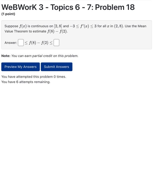 Solved WeBWork 3 - Topics 6 - 7: Problem 18 (1 point) | Chegg.com