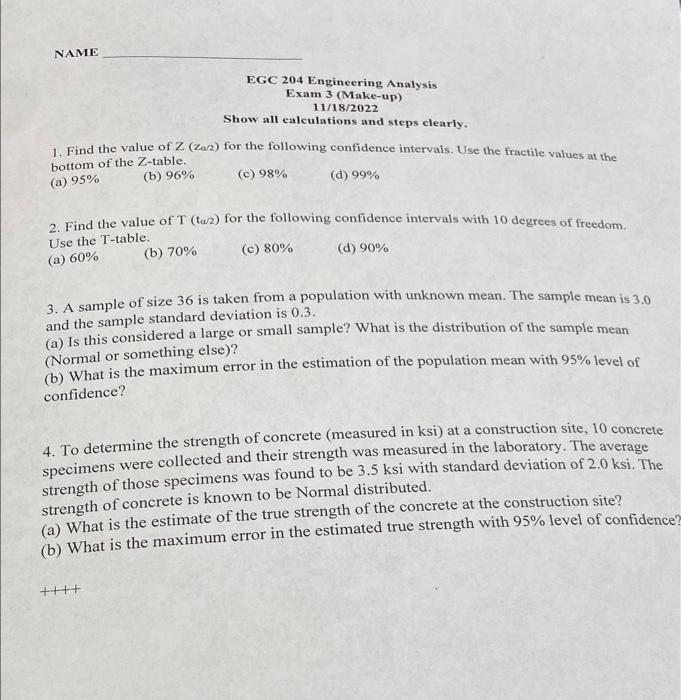 Solved EGC 204 Engineering Analysis Exam 3 (Make-up) | Chegg.com
