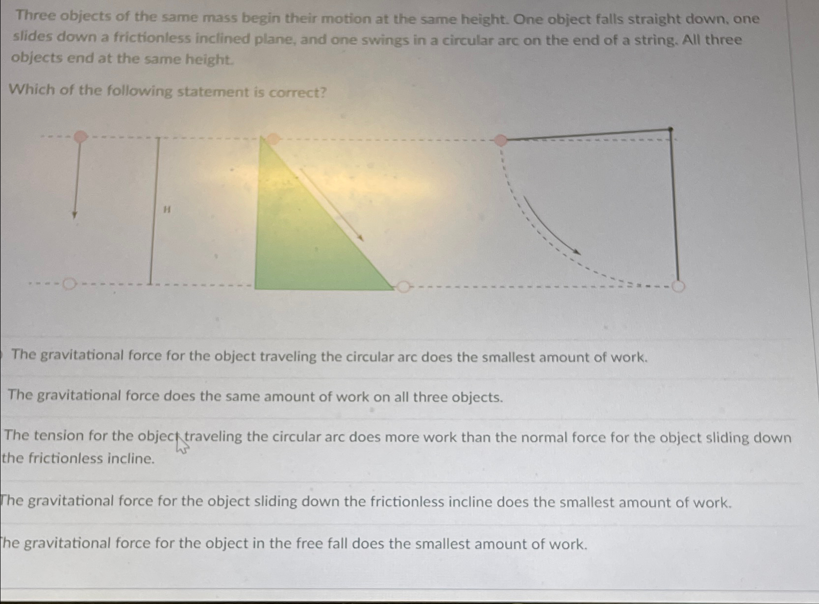 Solved Three objects of the same mass begin their motion at | Chegg.com
