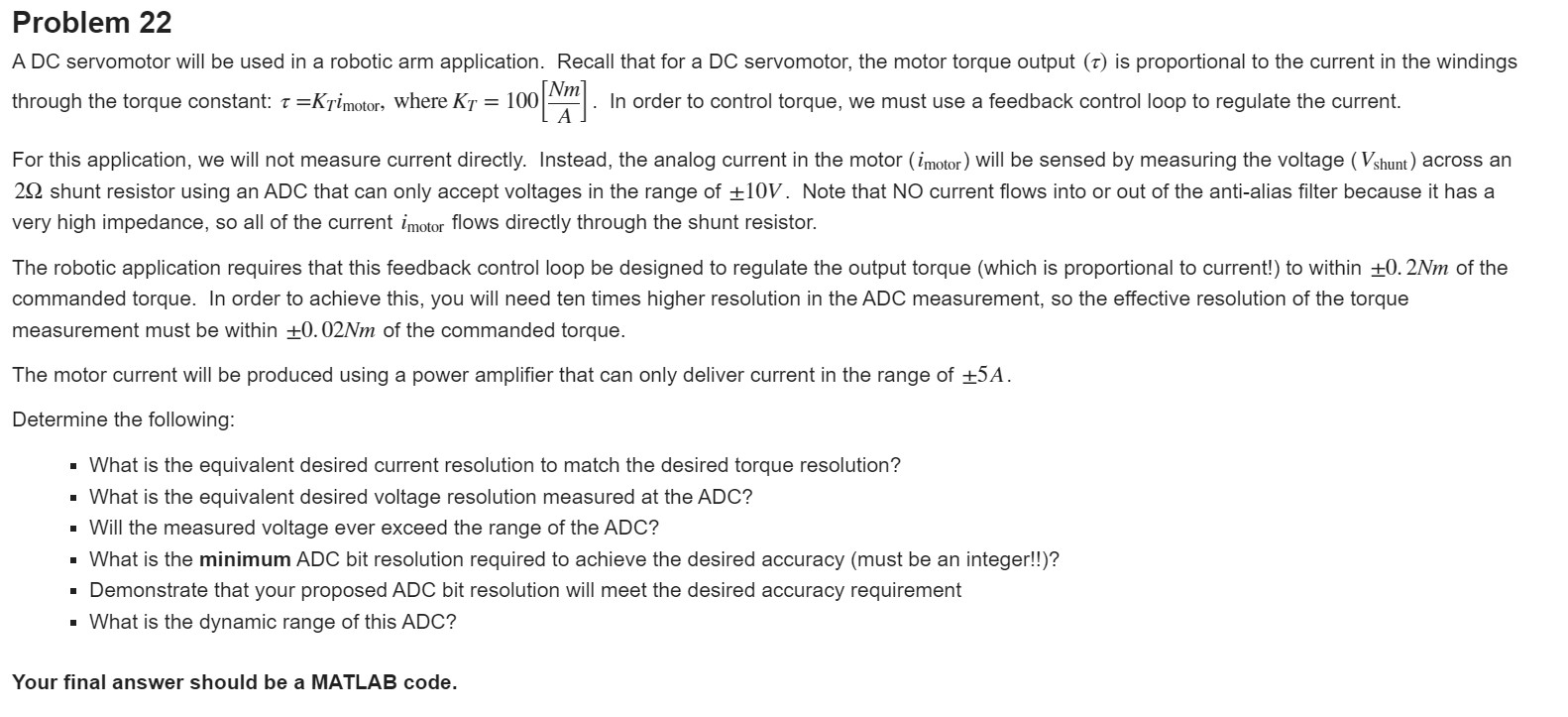 Solved Problem 22A DC servomotor will be used in a robotic | Chegg.com
