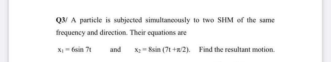 Solved Q3/ A particle is subjected simultaneously to two SHM | Chegg.com