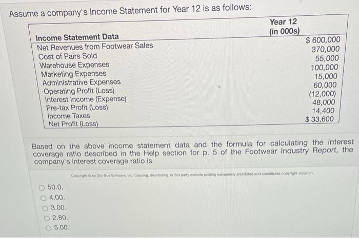 Solved Assume a company's Income Statement for Year 12 is as | Chegg.com