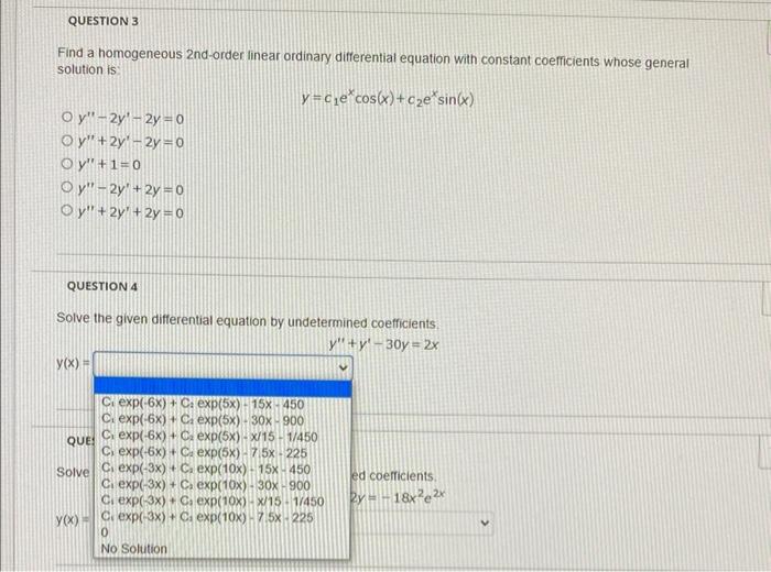 Solved Find A Homogeneous 2nd Order Linear Ordinary