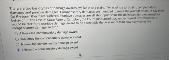 Solved There are two basic types of damage awards available | Chegg.com