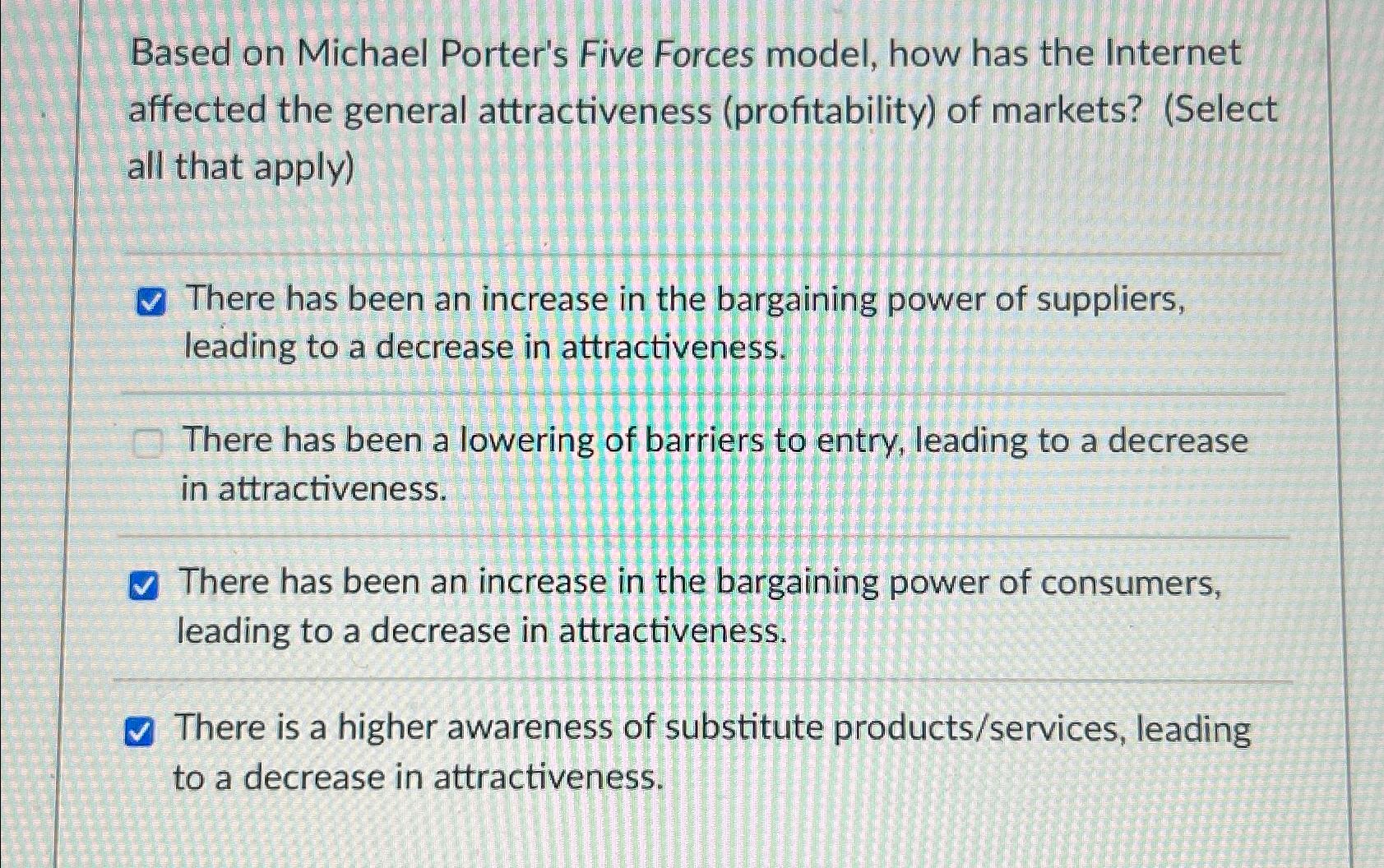 Solved Based on Michael Porter's Five Forces model, how has | Chegg.com