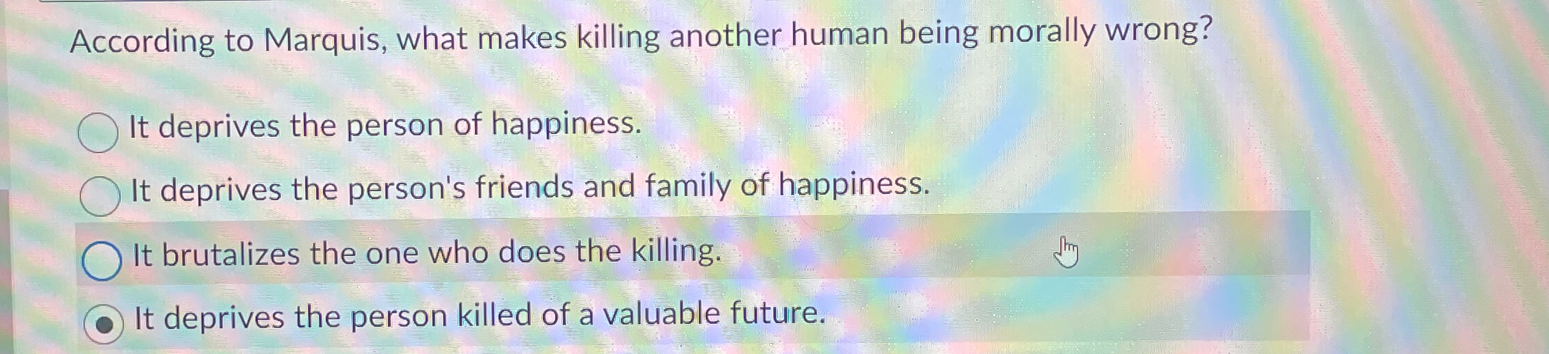 Solved According to Marquis, what makes killing another | Chegg.com