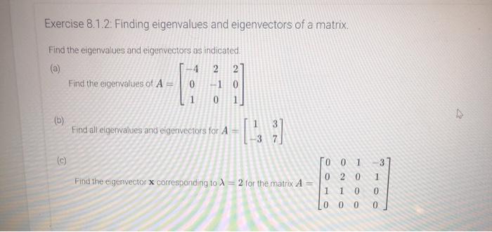 Solved Exercise 8.1.2. Finding eigenvalues and eigenvectors | Chegg.com