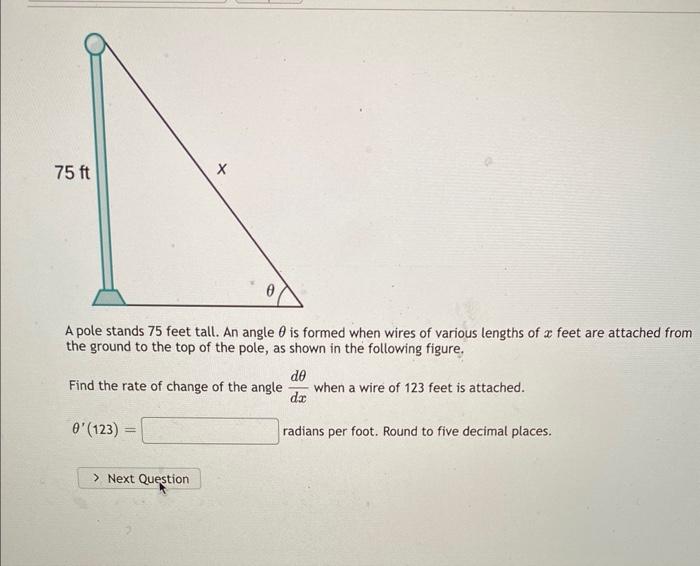 Solved A pole stands 75 feet tall. An angle θ is formed when | Chegg.com