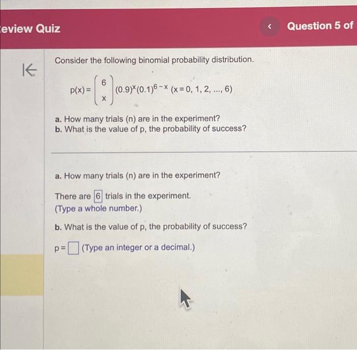 Solved eview Quiz KE Consider the following binomial | Chegg.com