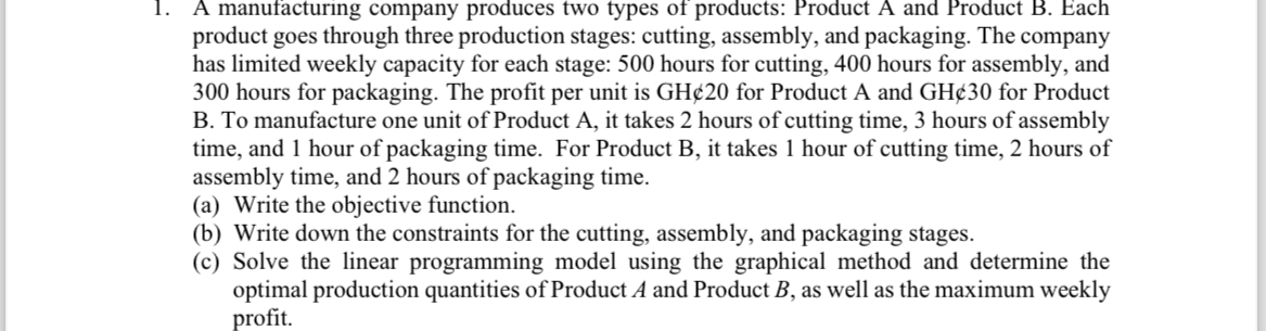 Solved A manufacturing company produces two types of | Chegg.com