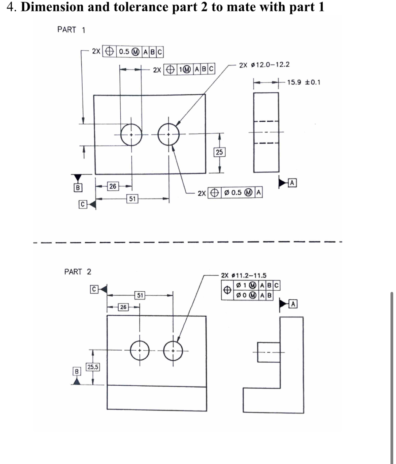 Solved Dimension and tolerance part 2 ﻿to mate with part | Chegg.com