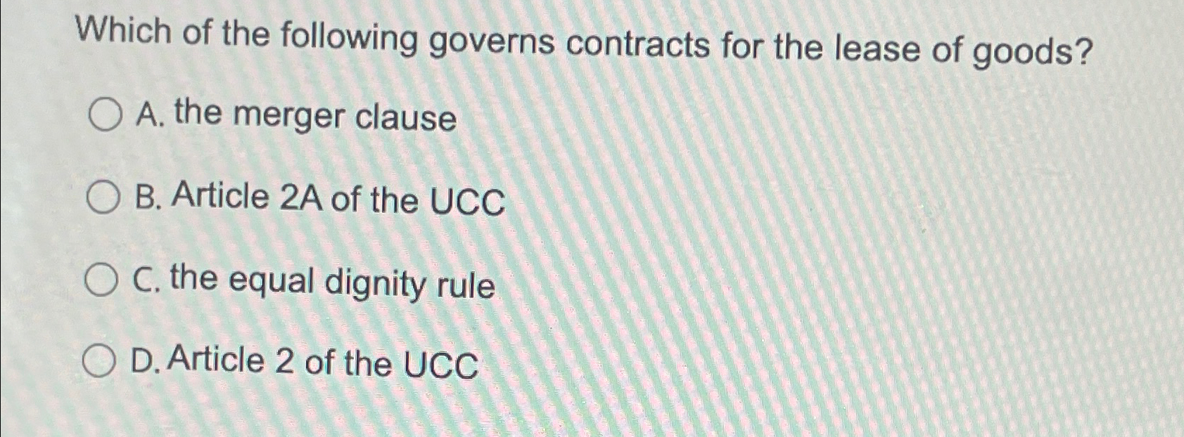 Solved Which of the following governs contracts for the | Chegg.com