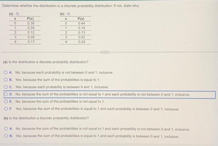 Solved Determine whether the distribution is a discrete | Chegg.com