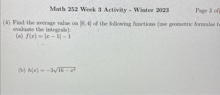 Solved (4) Find the average value on [0,4] of the following | Chegg.com