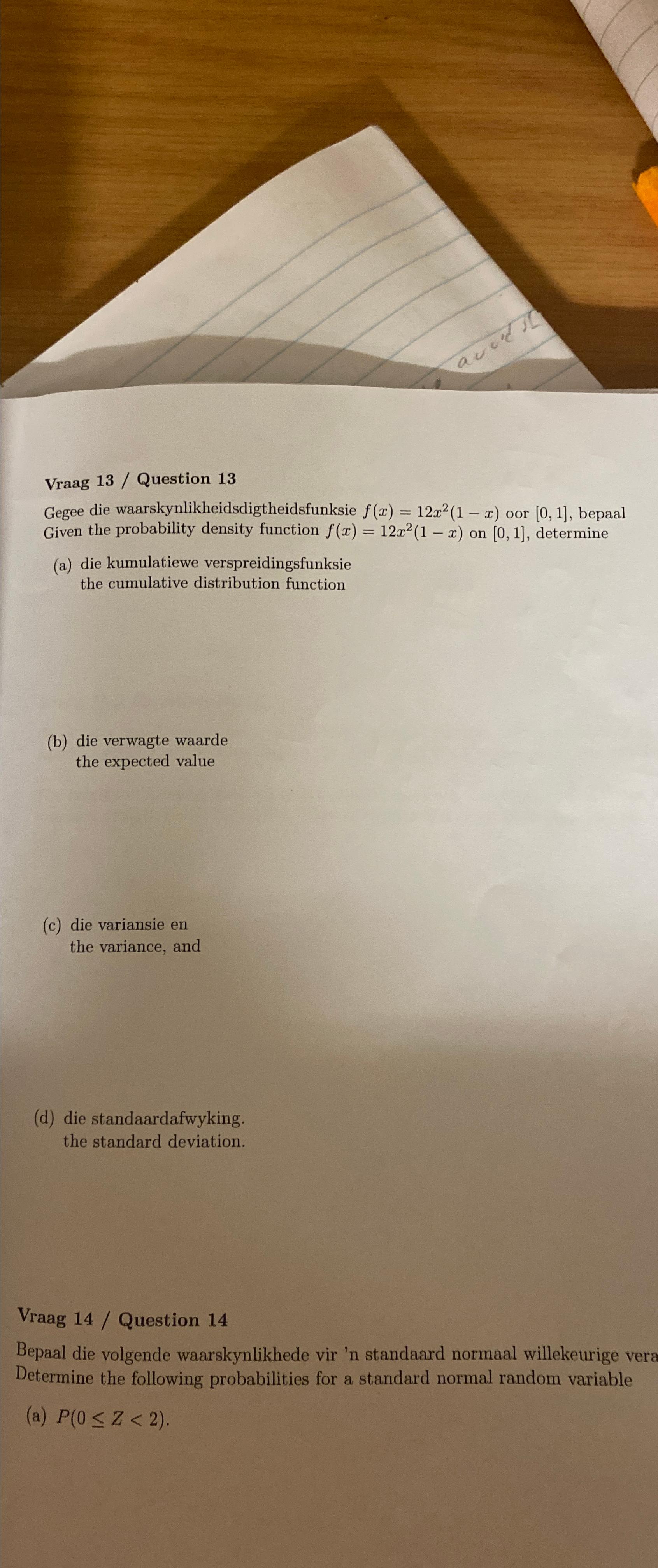 Solved Vraag 13 / ﻿Question 13Gegee die | Chegg.com