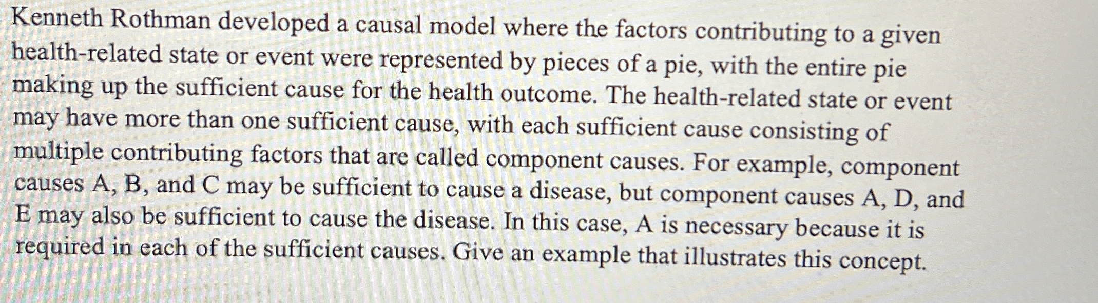 Solved Kenneth Rothman developed a causal model where the | Chegg.com