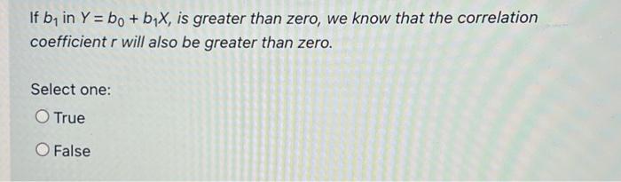 Solved If b1 in Y=b0+b1X, is greater than zero, we know that | Chegg.com