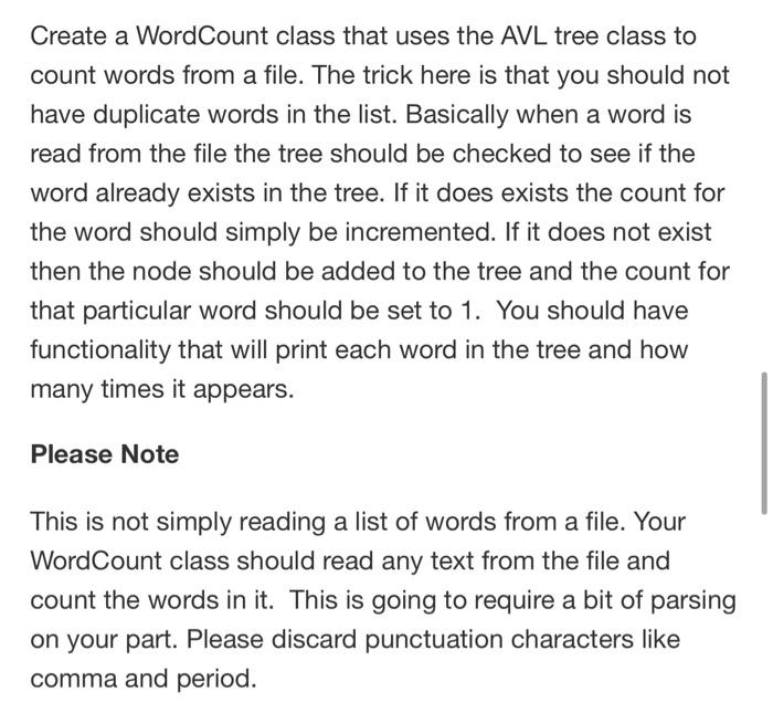 Solved Create a WordCount class that uses the AVL tree class | Chegg.com