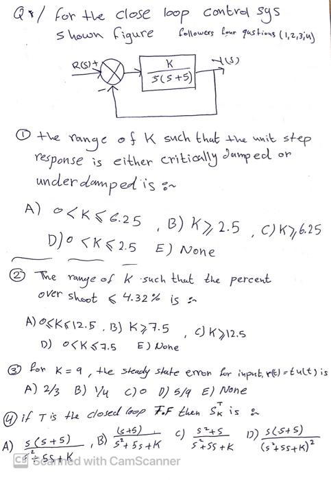 Solved Q: for the close loop control sys shown figure | Chegg.com