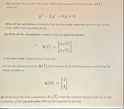 Solved (a) ﻿Consider the second order linear differential | Chegg.com