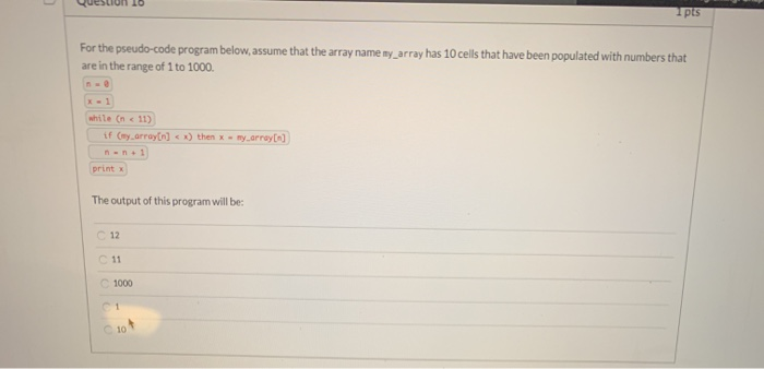 Solved 1 Pts For The Pseudo Code Program Below Assume That 3695