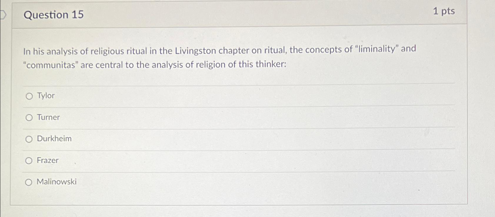 Solved Question 151 ﻿ptsIn his analysis of religious ritual | Chegg.com