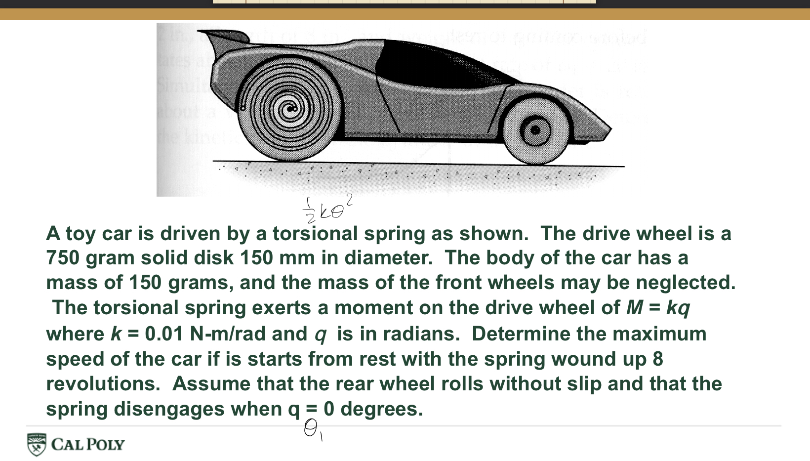 Solved A toy car is driven by a torsional spring as shown. | Chegg.com