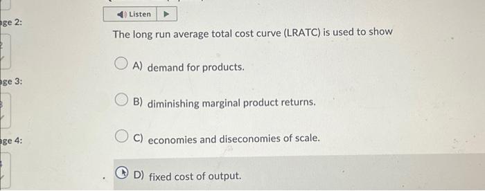 Solved The long run average total cost curve (LRATC) is used | Chegg.com