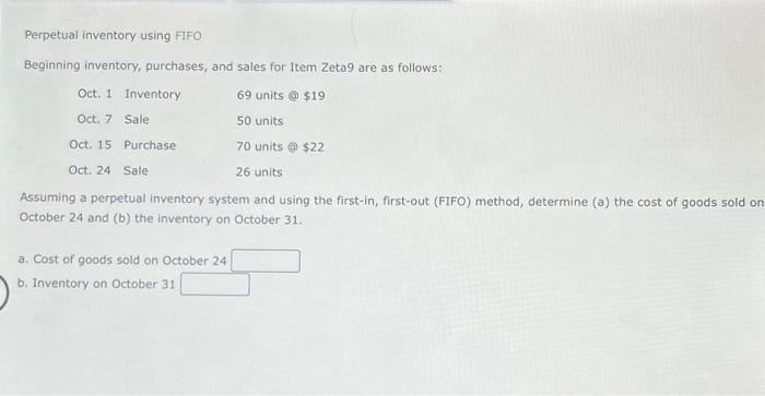 Solved Perpetual inventory using FIFO Beginning inventory, | Chegg.com
