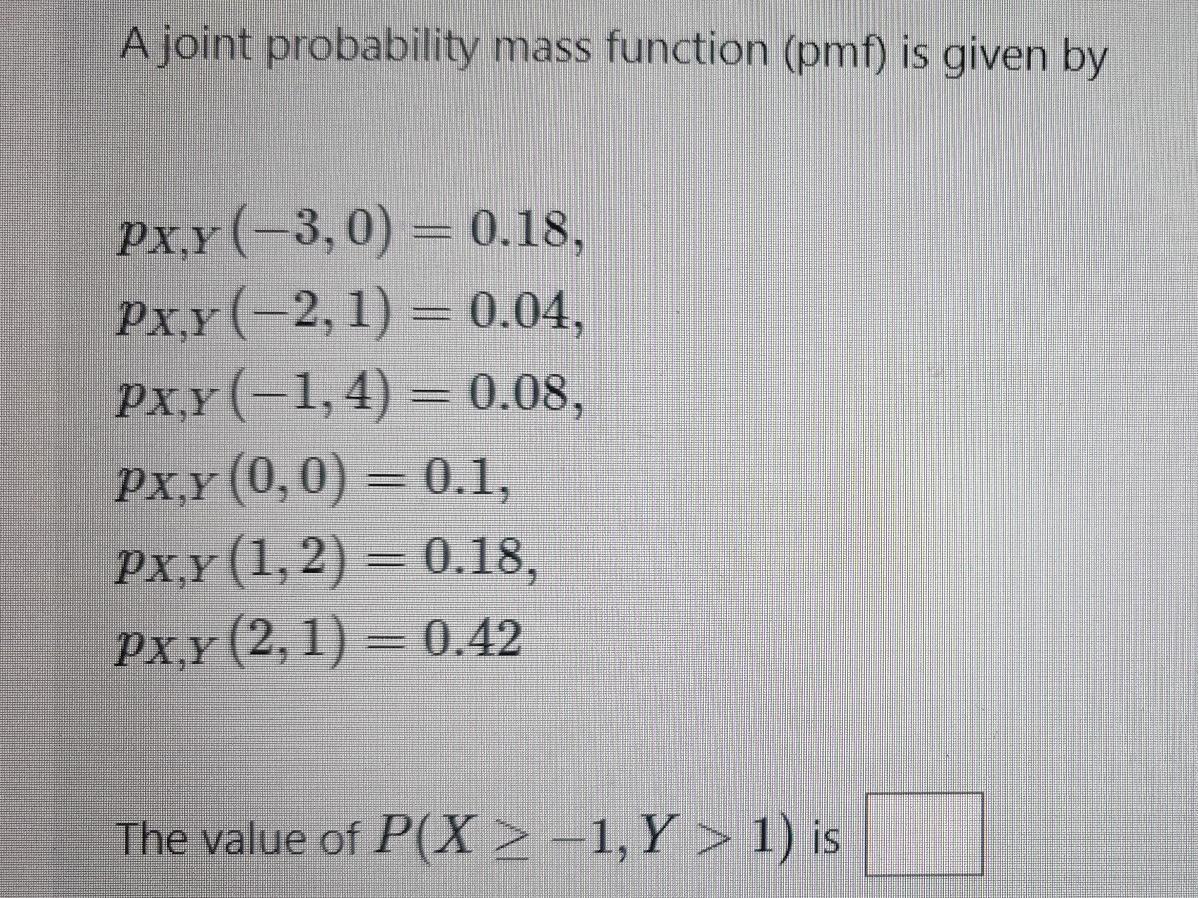 Solved A joint probability mass function (pmf) is given by | Chegg.com