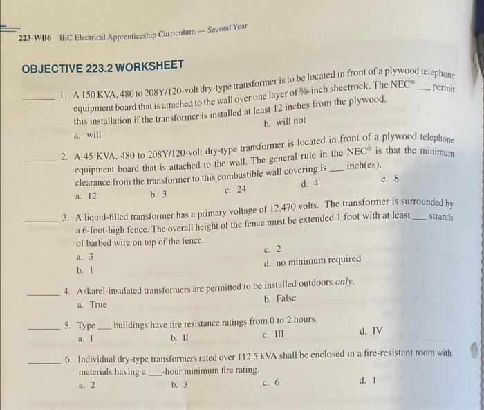 Solved Second Year 223-WB6 IEC Electrical Apprenticeship | Chegg.com