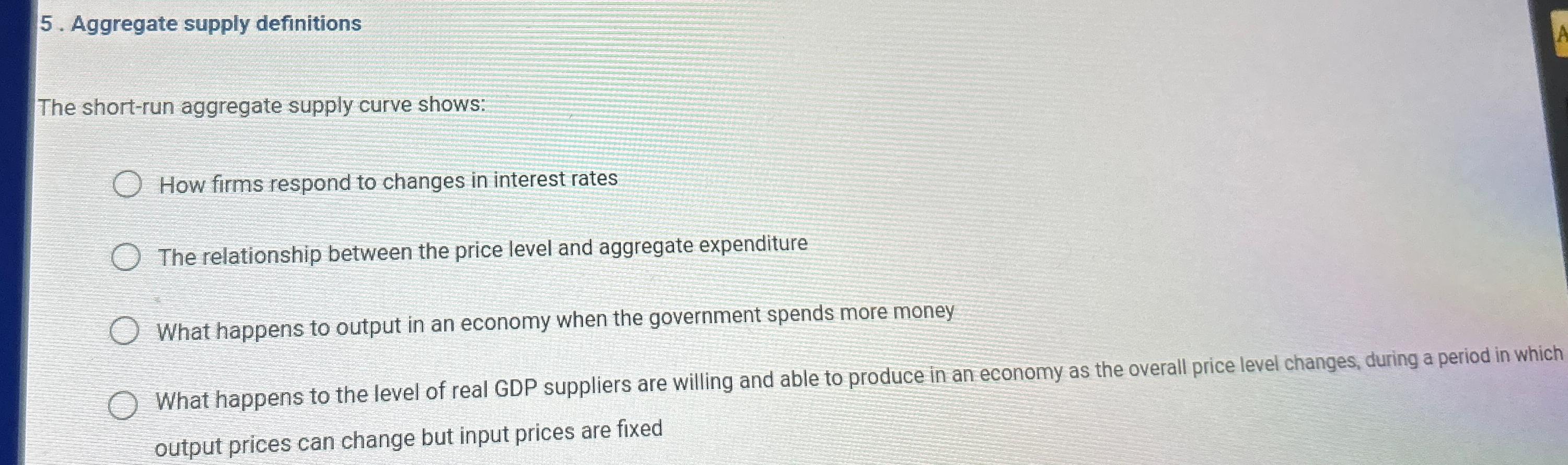 Solved Aggregate supply definitionsThe short-run aggregate | Chegg.com