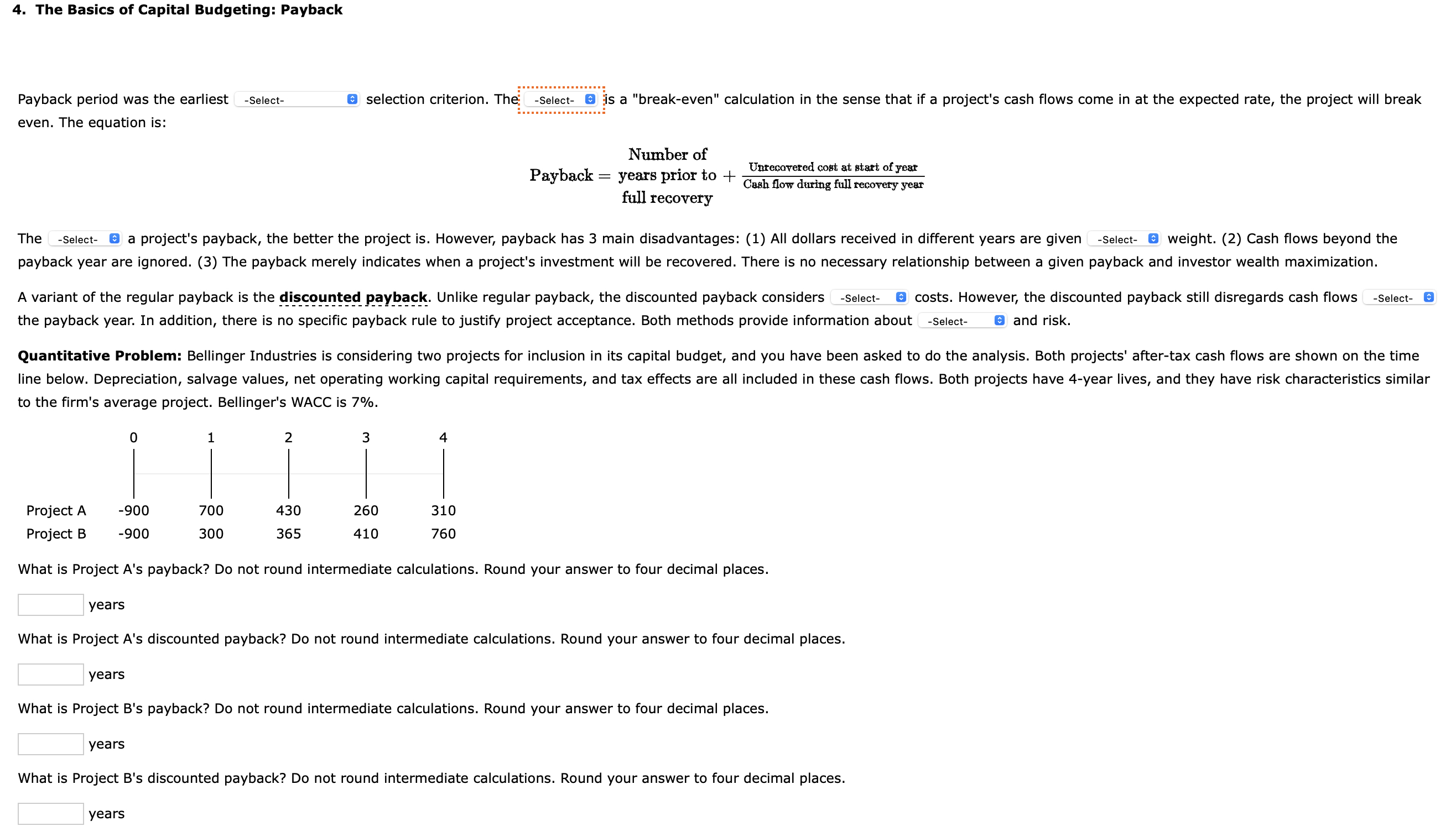 Solved The Basics of Capital Budgeting: PaybackPayback | Chegg.com