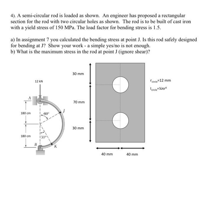Solved 4). A semi-circular rod is loaded as shown. An | Chegg.com